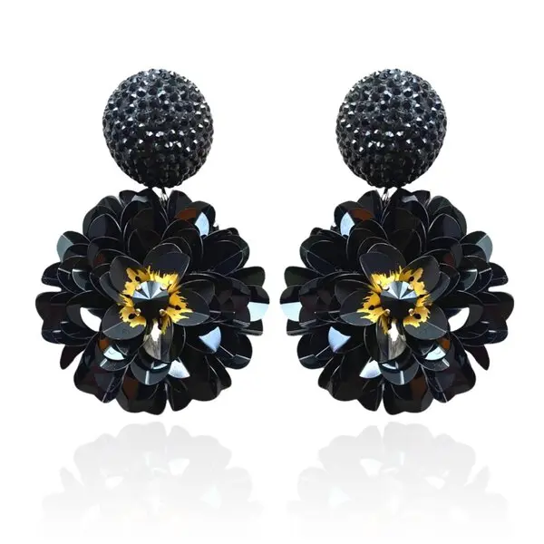 PINAR OZEVLAT Dahlia Flower Earrings - Black