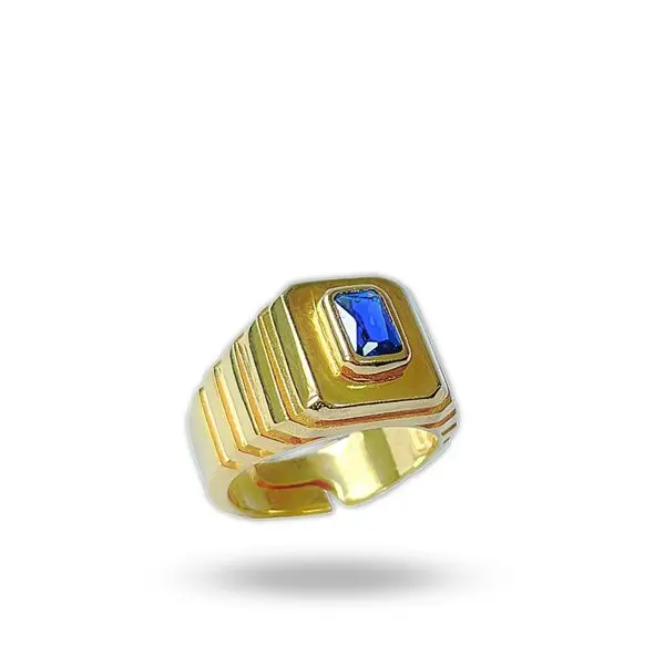 LINYA JEWELLERY Octagon Stone Signet Ring - Blue