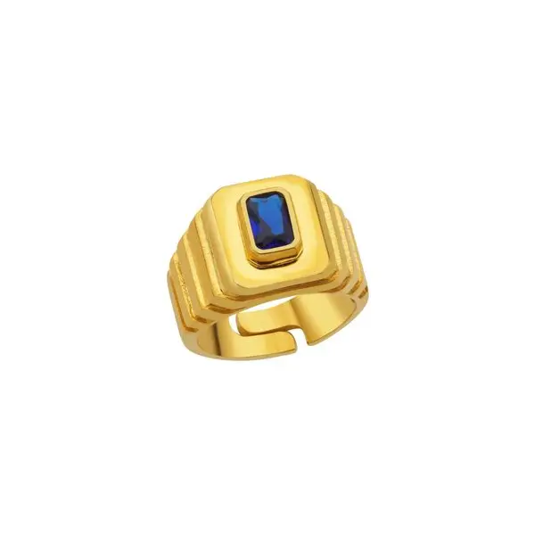LINYA JEWELLERY Octagon Stone Signet Ring - Blue