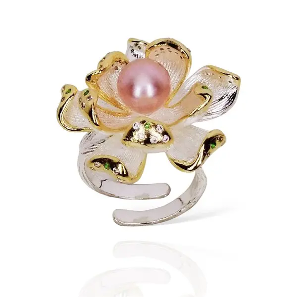 NINEMOO Magnolia Blossom Pearl Ring - Silver