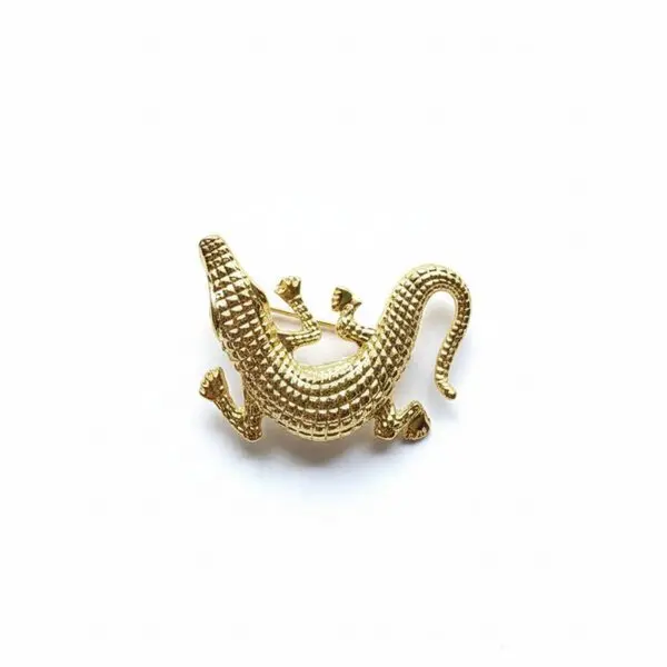 SILVER & ELEGANT Crocodile Bronze Brooch - Gold