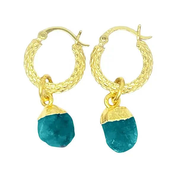 HARFI Gold Vermeil Raw Turquoise Huggie Hoop Earrings - Gold/yellow