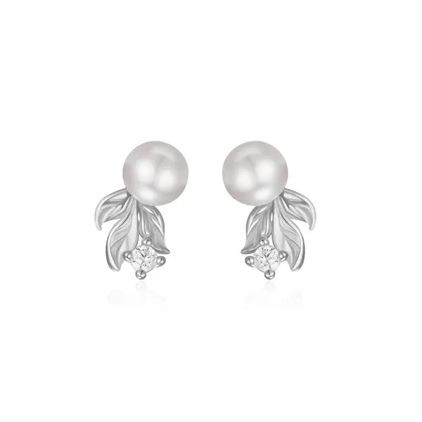 AZURA JEWELRY NEW YORK Whispering Grove Pearl Stud Earrings - Silver