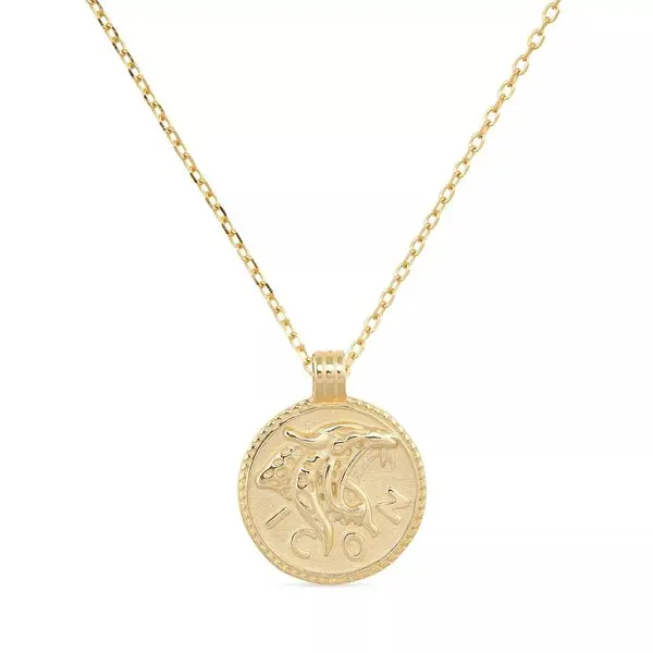 ELK & BLOOM Chunky Leo Coin Pendant Necklace - Gold