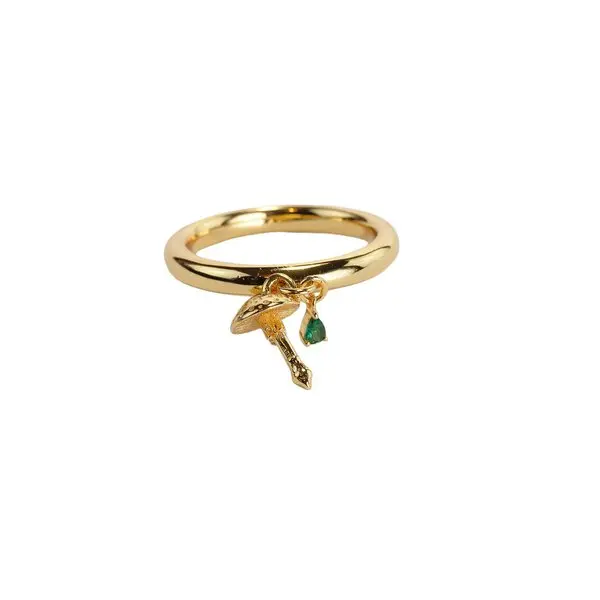 NASI SILVER Shroom Dangling Ring With Green Spinel - Green/gold