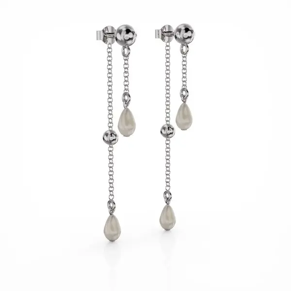 LINDA FIORE Ava Double Pearl Earrings - White/silver