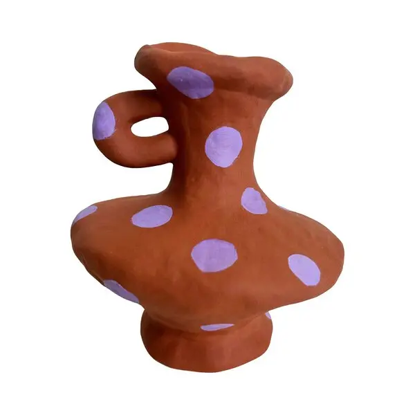 QUILLATTIRE Brown / Purple Clay And Lilac Polka Handle Vase - Brown/purple