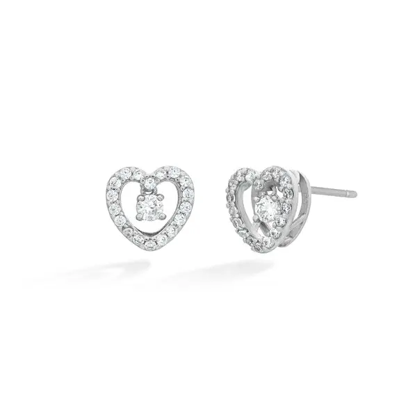 SHABELLA NYC 18k Gold Plated Sterling Heart Shape Stud Earrings With Cubic Zirconia - Silver