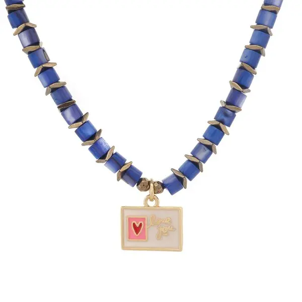 EBRU JEWELRY Enamel Heart Pendant Choker - Blue/white/pink