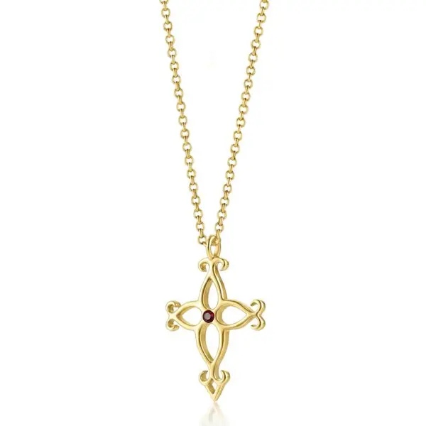 UNALOE Soul Cross Gold Vermeil Necklace With Ruby - Gold/red