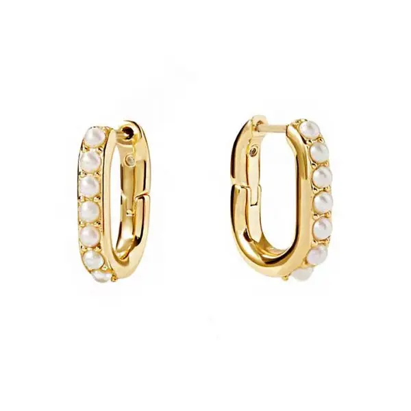NAZZAR Pearl Beaded Hoop Earrings - Gold/white