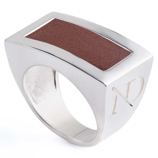 N'DAMUS LONDON Hatton Sterling Silver Chestnut Leather Ring - Silver/brown