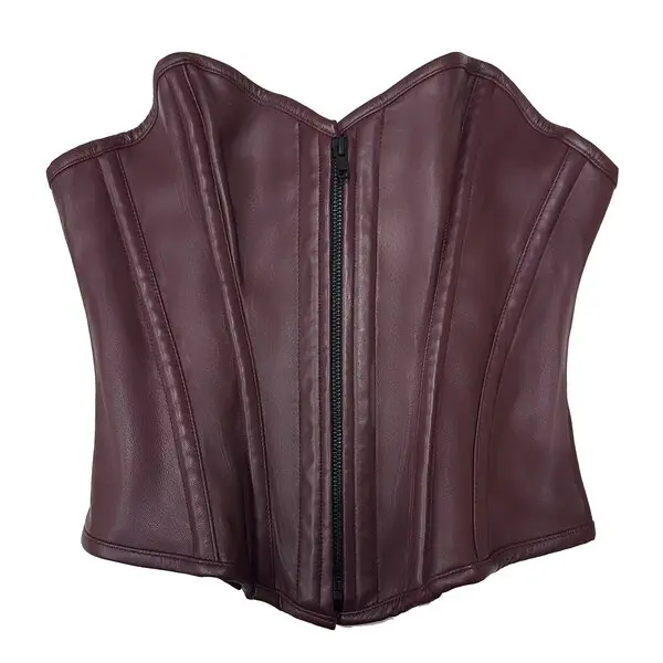 COOL CREATIVE Leather Corset With Zipper Detail - Red