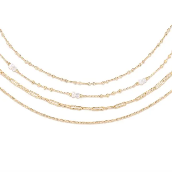 RETRO CHIC Aeolian Echo Layered Necklace Set - White/gold