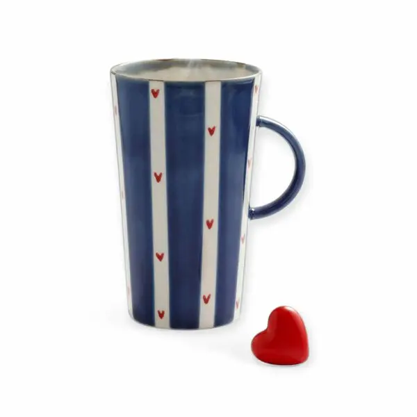 Lali Design Studio Enjoy Tall Navy Heart Coffee Mug Porcelain - Blue