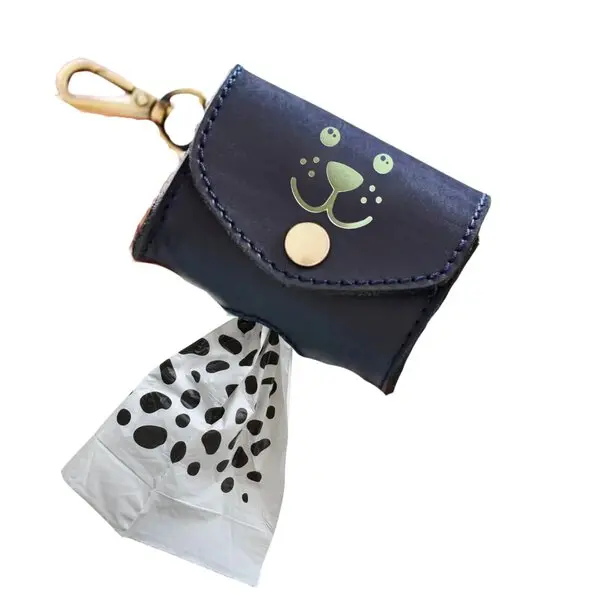 VIDA VIDA Dog Face Leather Dog Poop Bag Holder Navy - Blue