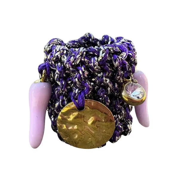 HILO DE MAR Hand-knitted Ring With Charms - Gold/purple