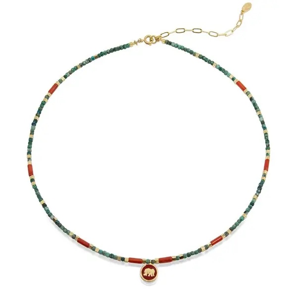 ATELIER PETITES PIERRES Elephant Pendant Necklace - Blue/orange/red/yellow