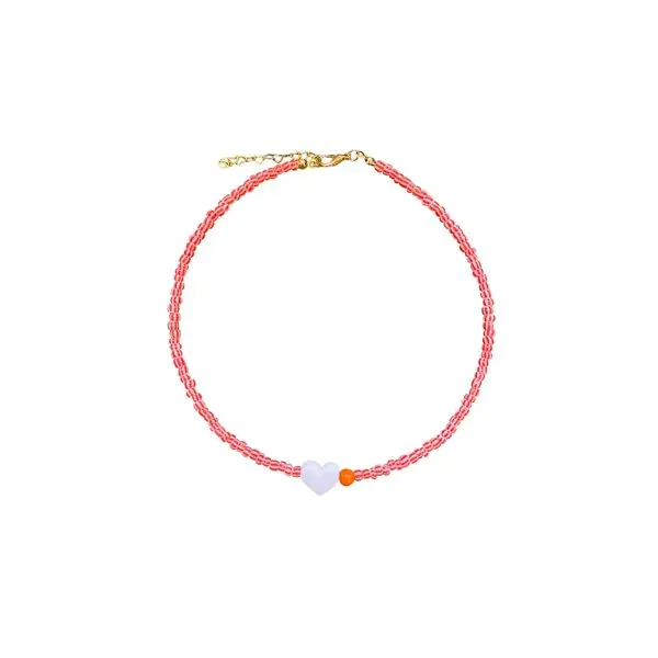 DESERT LOBBY Beaded Choker With Murano Glass Heart - Orange/white