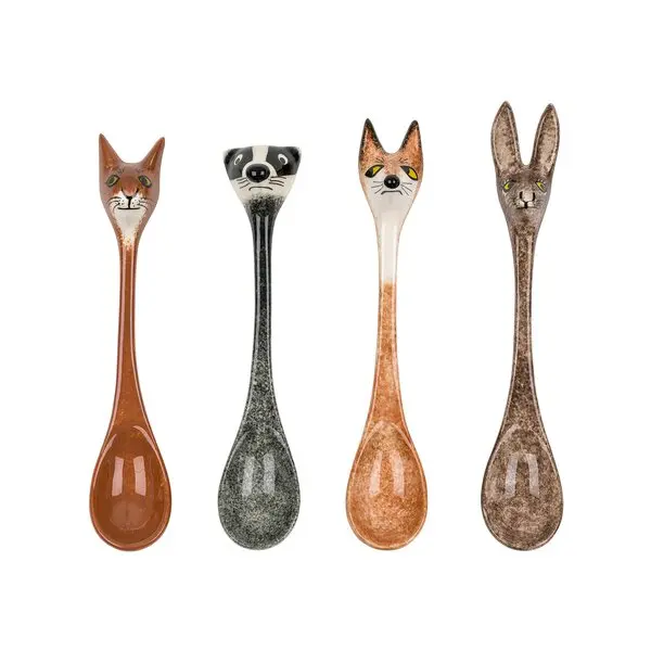 Hannah Turner Neutrals / Grey / Brown Box Set Of Four Ceramic Wildlife Spoons - Grey/brown