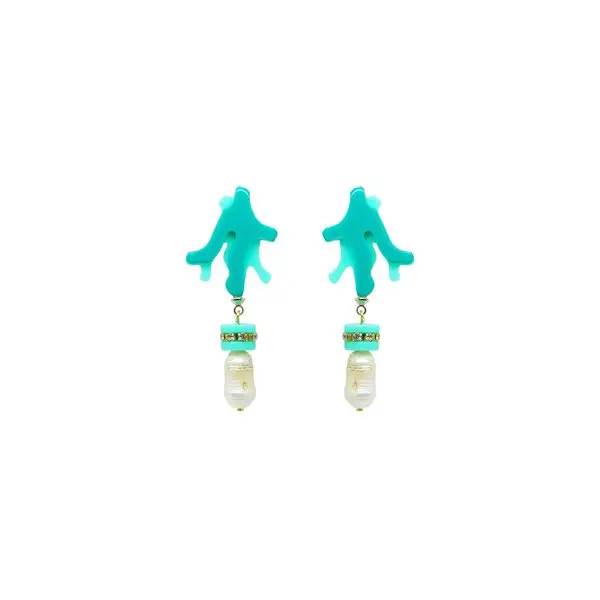 GISSA BICALHO Earrings With Coral Pendant And Pearl - Green