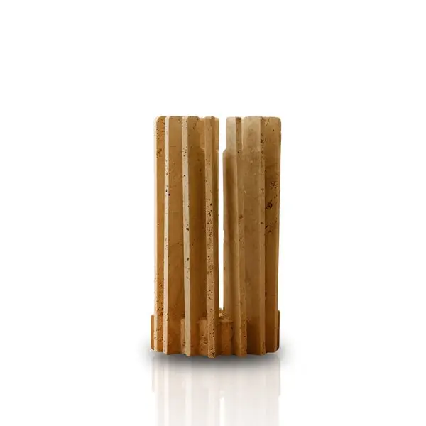 MARLETH Fluted Travertine Vase – Vertical Design In Natural Stone Finish - Brown