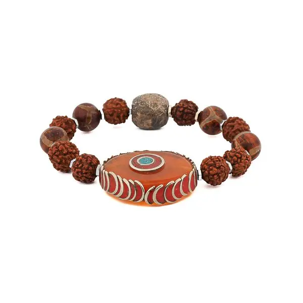 EBRU JEWELRY Rudraksha Meditation Mala Bracelet - Brown/silver/orange