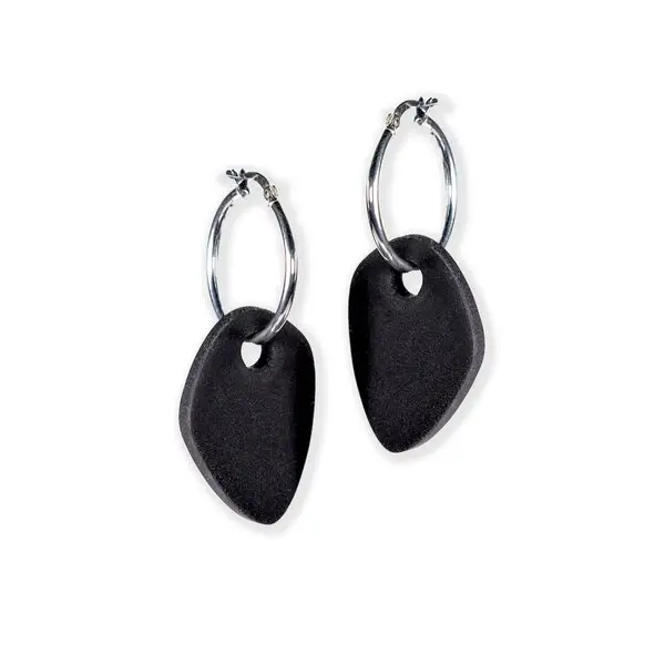 BY CHAVELLI Modern Art Drop Charm Hoop Earrings - Black