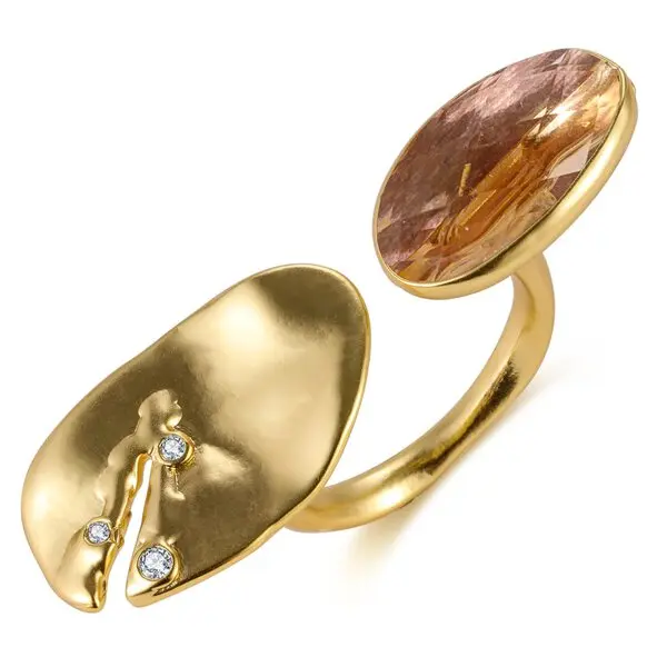 RARE MATTERS JEWELRY Floating Stone Glass Huggie Ring - Yellow