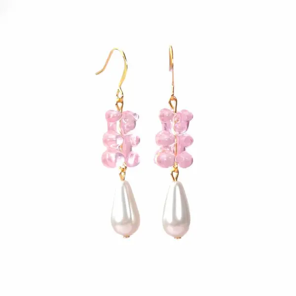 BY CHAVELLI Gummy Bear Pearl Drop Earrings - Pink