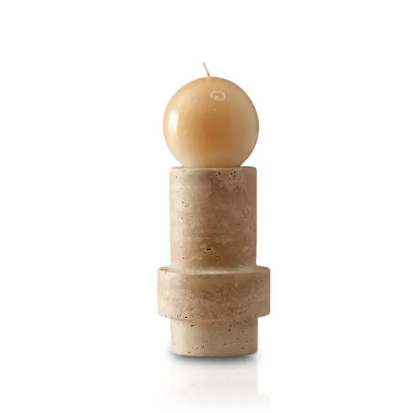 MARLETH Handmade Travertine Candle Holder Beige - White