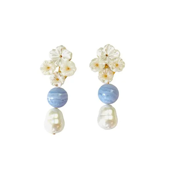 THE PINK REEF Floral Cluster Drop Earrings - Purple