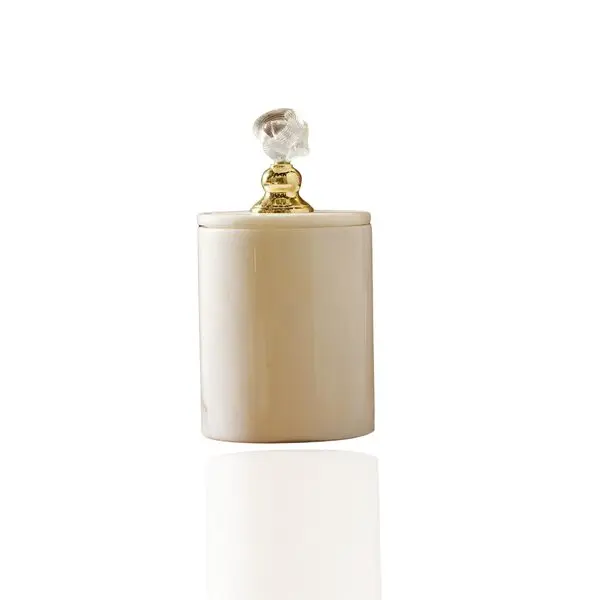 MARLETH Neutrals Beige Marble Box With Gold Lid & Crystal Knob - Beige/yellow