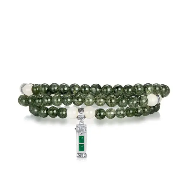 AUROZIA Five Elements Green Hair Quartz, Jade Bracelet And Necklace - Silver