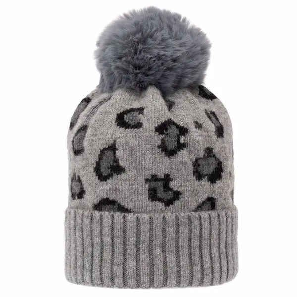 AT LAST... Chunky Six Ply Cashmere Leopard Beanie - Grey