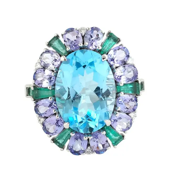 ARTISAN Blue Topaz, Emerald, Tanzanite And Diamond 18k Gold Ring - White