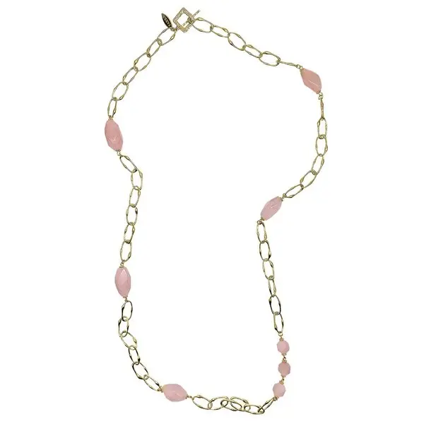 FARRA Nugget Rose Quartz With Chain Long Necklace - Pink