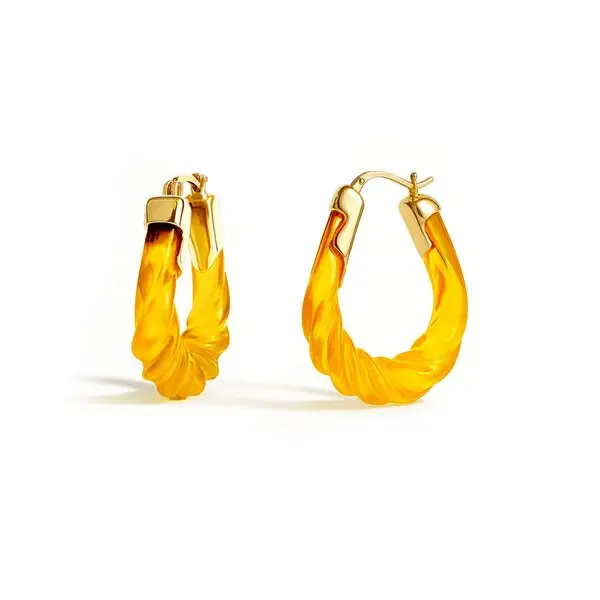 GOLD & HONEY Twisted Oval Lucite Hoop Earrings With Citrine Detail - Gold/yellow