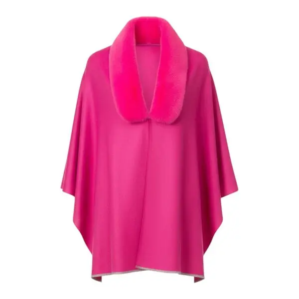 FRANCHETTI BOND Azzura Fuchsia Wrap With Faux Fur Collar - Pink