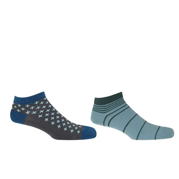 PEPER HAROW - MADE IN ENGLAND Retro Stripe And Crosslet Trainer Socks Bundle - Blue