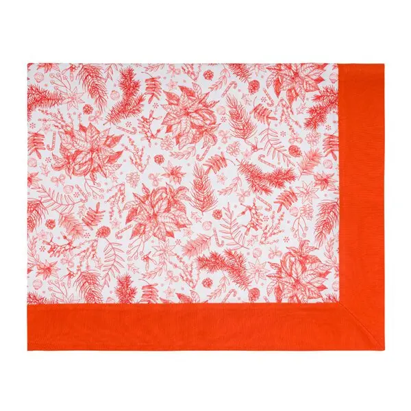 KM HOME COLLECTION Neutrals Citrus Noel Tablecloth Christmas Collection - Red