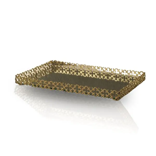 MARLETH Gold / White Gold Brass Tray With Clover Cut-out & Mirror Base - Gold/white