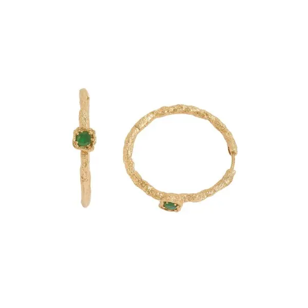 CLAIRE HILL DESIGNS Chalcedony Lichen Branch Hoop Earrings - Gold