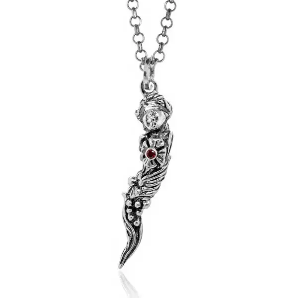 UNALOE Sterling Silver Goddess Of Fortune Ruby Necklace - Silver/red