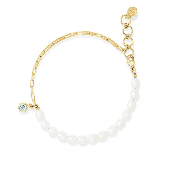 DOWER & HALL Luna White Pearl, Chain & Aquamarine Drop Bracelet - Gold