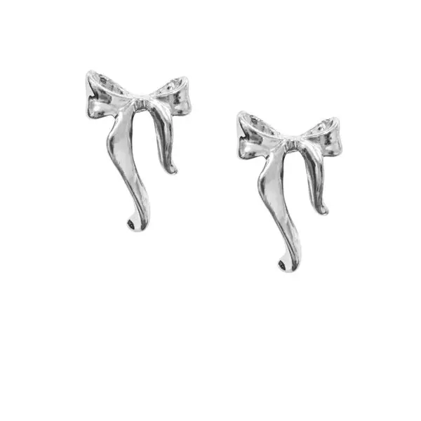 MAISON DE GALA Bow Drop Stud Earrings - Silver