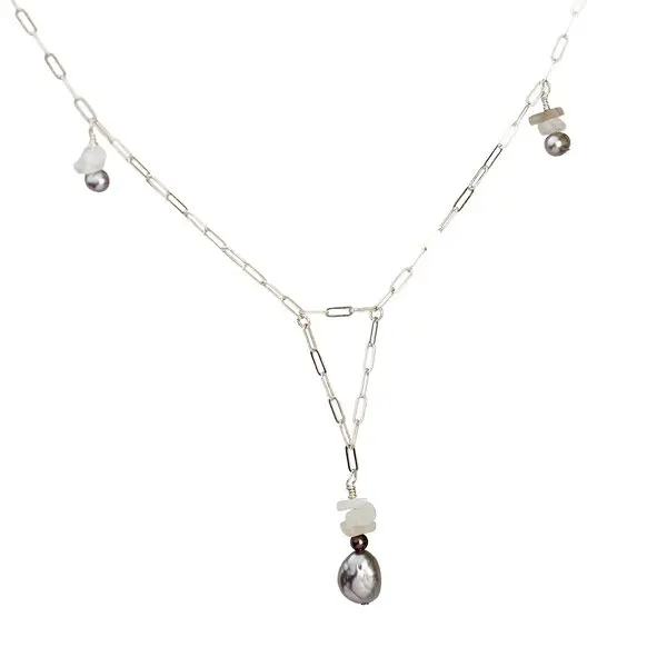 AMONTA Sterling Silver Keshi Pearl And Moonstone Necklace - Grey/white