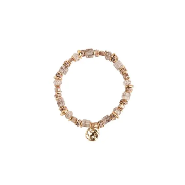 Saachi Beaded Hammered Charm Stretch Bracelet - Rose Gold