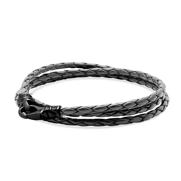 NIALAYA JEWELRY Braided Leather Wrap Bracelet - Grey/black