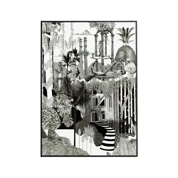 ABI OVERLAND JERSEY Botanical Jungle Monochromatic Art Print S - Black